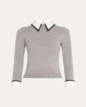 Alice + Olivia Collared Slim-fit Sweater - Medium Heather Grey