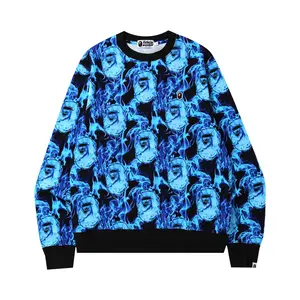 A BATHING APE Flame Wide Crewneck - Blue