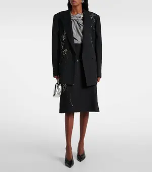 JACQUES WEI Sequined Wool Pencil Skirt