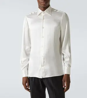 Rubinacci Silk Satin Tuxedo Shirt - White