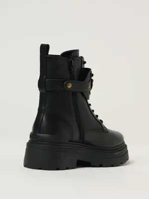 Pinko Leather Combat Boots With Buckle Detail - Black