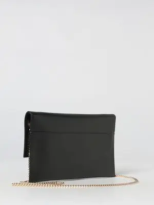 Patrizia Pepe Leather Clutch With Metallic Mesh Strap - Black