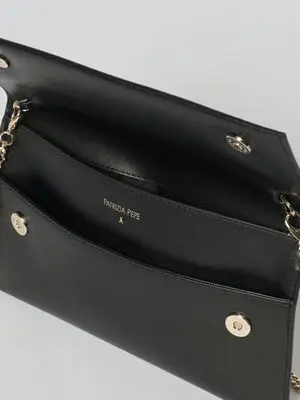 Patrizia Pepe Leather Clutch With Metallic Mesh Strap - Black