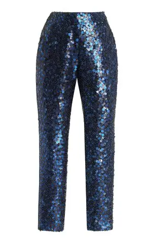 Delpozo Sequined Straight-leg Pants - Navy