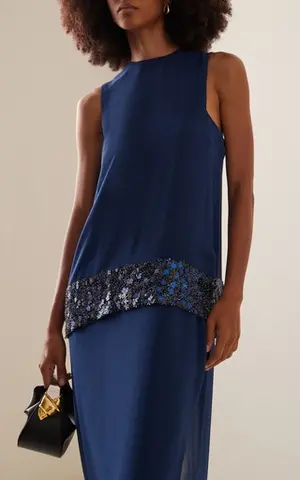 Delpozo Sequined Satin Gown - Navy