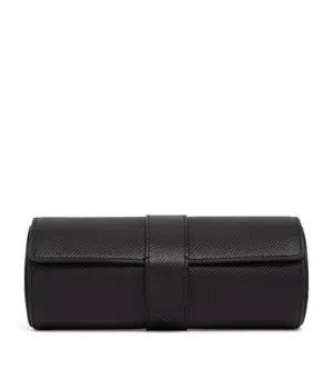 Smythson Panama Leather Watch Roll - Black
