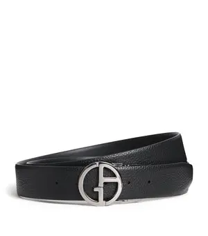 Giorgio Armani Leather Belt With Logo Buckle - Black