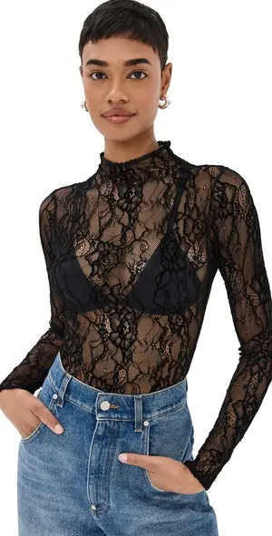 Good American Lace Long Sleeve Bodysuit