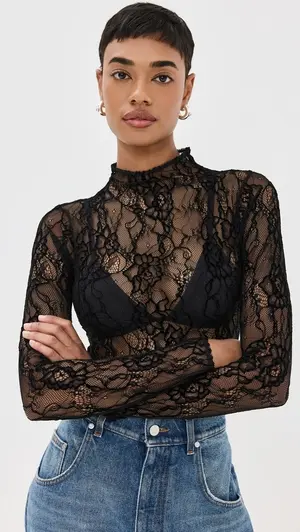 Good American Lace Long Sleeve Bodysuit