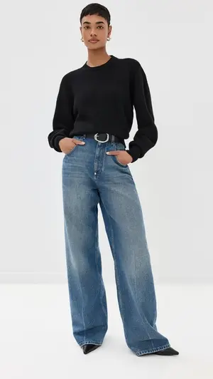 Another Tomorrow Cashmere Knit Sweatshirt - Black