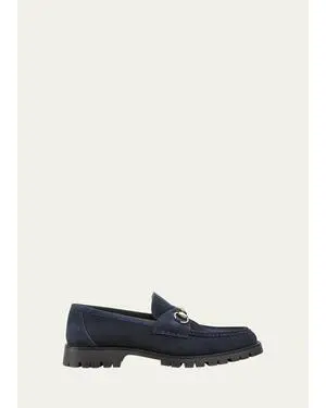 Gucci Suede Horsebit Loafers - Navy