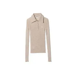 Miu Miu Cashmere And Silk Knit Polo Shirt - Sand Beige