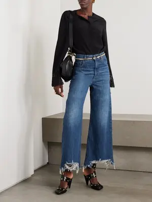 Chloé Cropped Distressed High-rise Wide-leg Jeans