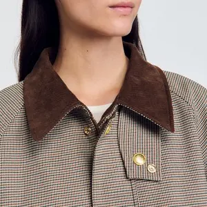 Sandro Checked Coat With Velvet Collar