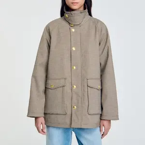 Sandro Checked Coat With Velvet Collar