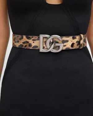 Dolce & Gabbana Leopard Patent Leather Belt - Beige