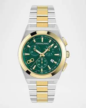 FERRAGAMO Two-tone Bracelet Chronograph Watch 42mm - Green Gold