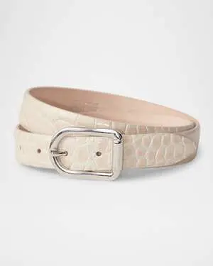 DEHANCHE Dehanche Mija Croco-Embossed Skinny Belt Ivory Croco Silver