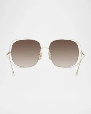 Loewe Metal Logo-print Rectangle Sunglasses - Gold/gradient Brown