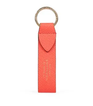 Smythson Leather Panama Keyring Pink