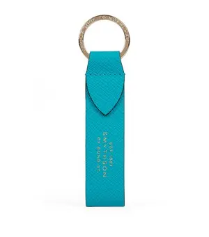 Smythson Leather Panama Keyring Turquoise