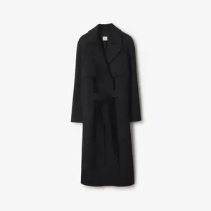 Burberry Long Wool Cashmere Trench Coat - Dark Charcoal Melange