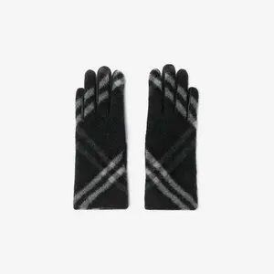 Burberry Burberry Check Wool Gloves Charcoal