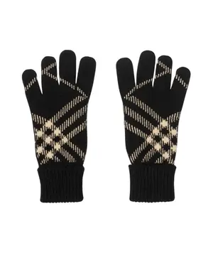 Burberry Check Cashmere Blend Gloves - Black/calico Beige