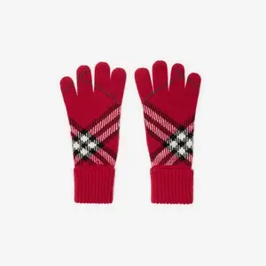 Burberry Check Cashmere Blend Gloves - Post Red