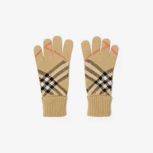 Burberry Check Cashmere Blend Gloves - Sand Beige