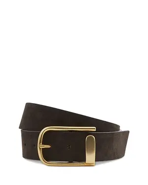 REISS Iyla Half Keeper Buckle Suede Belt - Brown