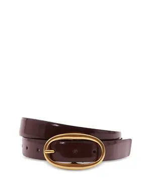 REISS Drew Oval Buckle Leather Belt - Oxblood