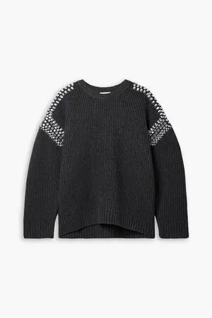 A.L.C. A.L.C. Colby Crystal-Embellished Merino Wool Sweater - Dark Gray