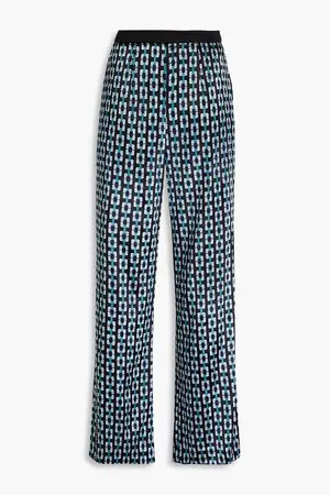 Diane Von Furstenberg Printed Velvet Straight-leg Pants
