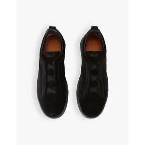 Zegna Triple Stitch Suede Low-top Sneakers - Black
