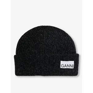 GANNI Logo-patch Chunky Knit Beanie - Phantom