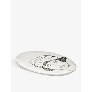 SERAX La Mère Graphic-print Oval Stoneware Plate 37.5cm X 27.5cm - White