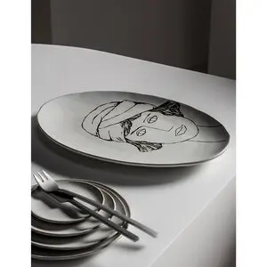 SERAX La Mère Graphic-print Oval Stoneware Plate 37.5cm X 27.5cm - White