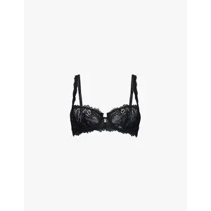SAVAGE X FENTY Romantic Corded Unlined Balconette Stretch-lace Bra 34a Caviar