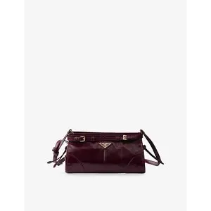 Prada Brand-Plaque Leather Shoulder Bag Burgundy