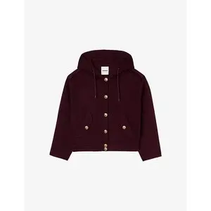 Sandro Button-down Hooded Wool Coat - Bordeaux