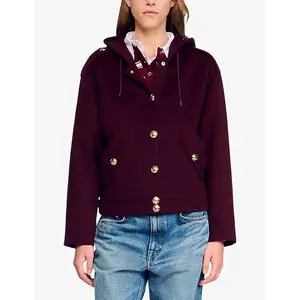 Sandro Button-down Hooded Wool Coat - Bordeaux