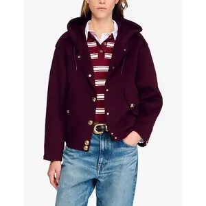 Sandro Button-down Hooded Wool Coat - Bordeaux