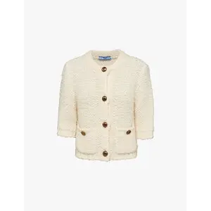 Prada Button-embellished Bouclé-textured Wool-blend Cardigan