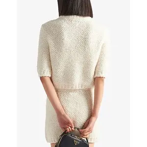 Prada Button-embellished Bouclé-textured Wool-blend Cardigan