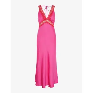 OMNES Aurelia Lace-embroidered Maxi Dress - Cerise
