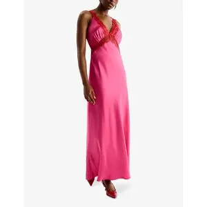 OMNES Aurelia Lace-embroidered Maxi Dress - Cerise