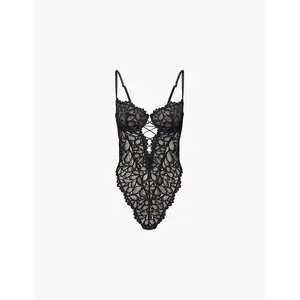 SAVAGE X FENTY Not Sorry Underwired Lace Teddy - Caviar
