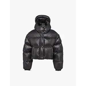 Prada Logo-plaque Padded Cropped Shell-down Jacket