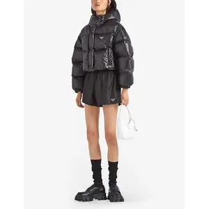 Prada Logo-plaque Padded Cropped Shell-down Jacket